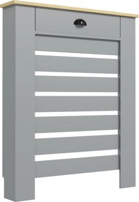 HOMCOM kryt radiátoru z MDF s lamelami, mřížkový kryt se zásuvkou, 78x19x95,5 cm, šedý