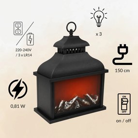 Lucerna s efektem krbu LED, 13,5 x 25,5 x 37 cm