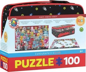 EUROGRAPHICS Puzzle ve svačinovém boxu Roboti / 100 dílků / 48 x 33 cm