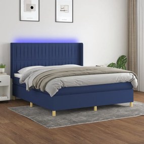 Box spring postel s matrací a LED modrá 180x200 cm textil 3139059