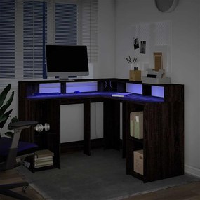 Psací stůl s LED hnědý dub 130 x 130 x 91 cm kompozitní dřevo 3309453