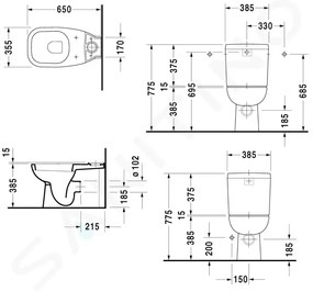 DURAVIT - D-Code WC kombi mísa, Vario odpad, bílá (21180900002)