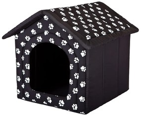 HobbyDog Pelíšek pro psa Bouda - černá a packy VELIKOST: Pro velké psy (vel. R6) - 76 x 72 x 74 cm