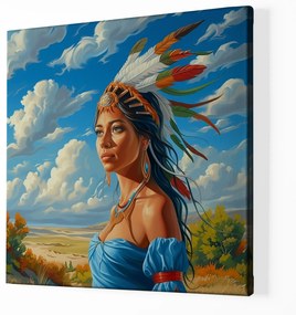 Obraz na plátně - Indiánská žena Jemný vánek FeelHappy.cz Velikost obrazu: 80 x 80 cm