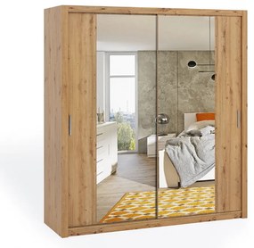Zrcadlová šatní skříň s posuvnými dveřmi Veria 200 Barevné provedení: Dub artisan
