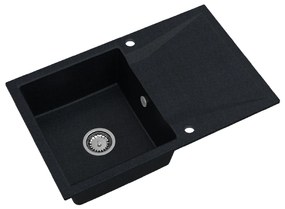 Sink Quality Obsidian, kuchyňský granitový dřez 790x500x210 mm + chromový sifon, černá skvrnitá-Brocade, SKQ-OBS.B.1KDO.X