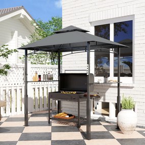 Outsunny Grilový pavilon, zahradní grilovací stan s regály na koření, LED osvětlení, kov, plast, 243D x 148Š x 248V cm, šedý