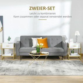 HOMCOM Sada 2 Moderních Nočních Stolků, 2 Noční Stolky do Ložnice a Obývacího Pokoj, s Šuplíkem a Otevřenou Policí, Moderní Design, MDF a Ocel, 45x40…