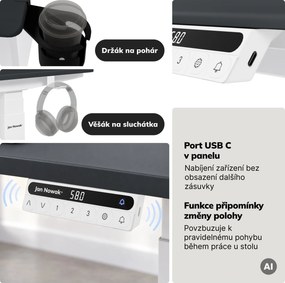 Elektrický stůl s nastavitelnou výškou ergonomický bílo-antracitový,1600x800 mm: ARIA
