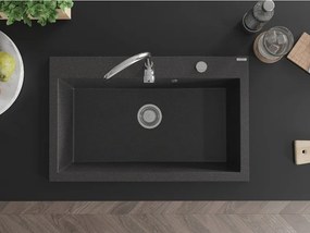 Mexen Elix granitový dřez 1-komorový 800 x 500 mm, černý s tečkami, sifon chrom - 6527801005-76