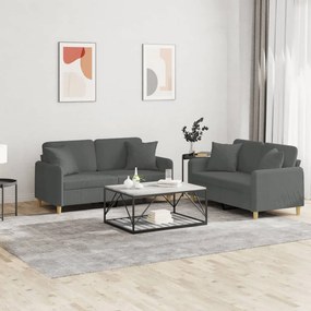2dílná sedací souprava s polštáři tmavě šedá textil 3202103