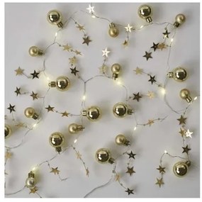 LED vánoční girlanda Zlaté koule s hvězdami 1,9 m teplá bílá