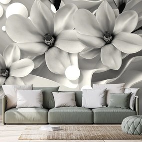 Samolepící tapeta černobílá magnolie na abstraktním pozadí - 150x100 cm