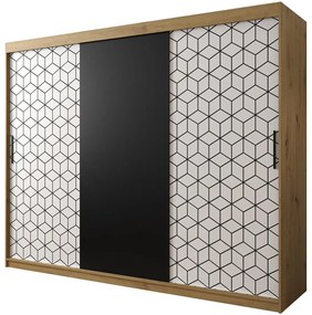 Šatní skříň Plaster | 250 cm | bílá/artisan/černá