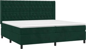 Box spring postel s matrací a LED tmavě zelená 200x200 cm samet 3139766