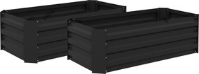 Outsunny Sada 2 Vysokých Zahradních Truhlíků 100L x 50W x 30H cm - Vlnitý Ocelový Černý | Aosom