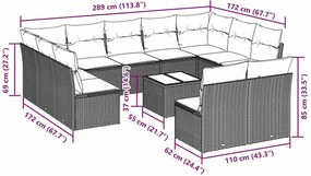 12dílná zahradní sedací souprava podušky světle šedá polyratan 3250201