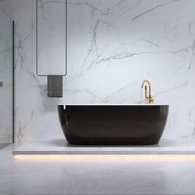 BPS-koupelny Volně stojící akrylátová vana HYD-CES518A 150x75 bílá/černá, odtokový komplet zlatý