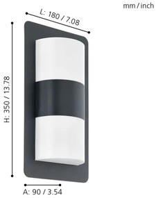 Eglo 98086 - Venkovní nástěnné svítidlo CISTIERNA 2xE27/10W/230V antracit IP44