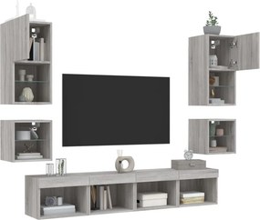 8dílná obývací stěna s LED šedá sonoma kompozitní dřevo 3216595