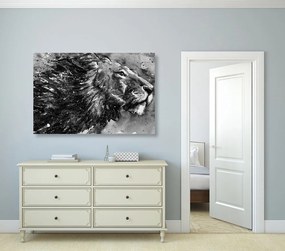 Obraz král zvířat v černobílém akvarely - 120x80 cm
