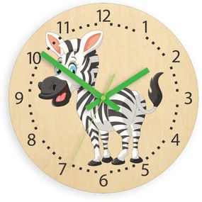 M.Clock Nástěnné dětské dřevěné hodiny zebra tiché 30cm bříza