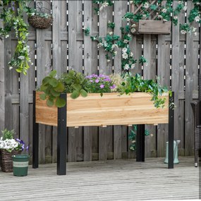 Vyvýšený záhonový truhlík Outsunny z masivního dřeva a oceli 120x60x74cm v přírodní a černé barvě pro zahradu a balkon | Aosom.de
