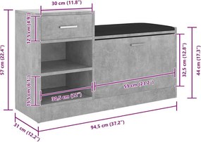 Lavice s botníkem betonově šedá 94,5 x 31 x 57 cm kompozit 326745