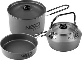 NEO TOOLS 63-145 šedá / Sada nádobí 3v1 / hliník / hrnec / pánev / kon