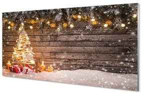 akrylový obraz Vánoční strom dekorace sníh 100x50 cm