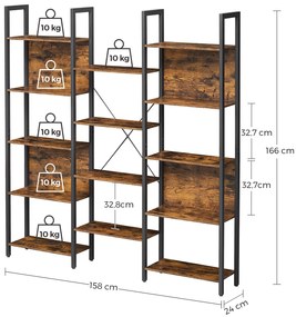 Knihovna TAYLOR 14 polic 166x158 cm, rustikálně hnědá