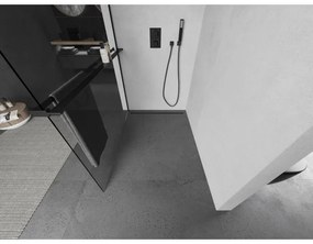 Mexen Kioto+ L, sprchová zástěna Walk-In s poličkou a věšákem 65 x 200 cm, 8mm čiré sklo, černý profil, 800-065-123-70-00