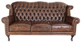 Indický nábytek - Pohovka trojmístná Chesterfield Crown z pravé hovězí kůže Whisky Whisky