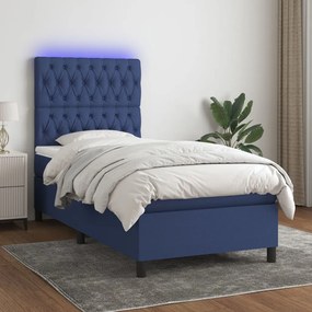 Box spring postel s matrací a LED modrá 90x200 cm textil 3135091