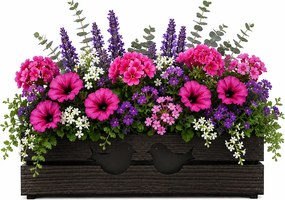 AMADEA Dřevěný obal s truhlíkem tmavý s ptáčky, 62x21,5x17cm, český výrobek