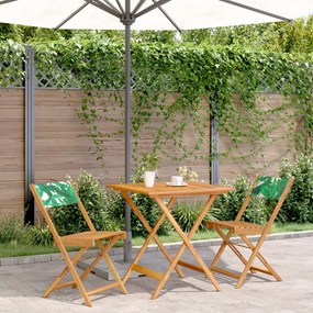 3dílný bistro set vzor listů textil a masivní dřevo 3281872