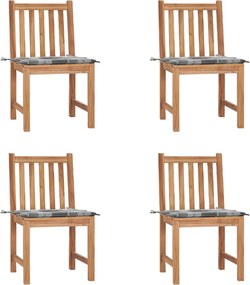 vidaXL Zahradní židle 4 ks s poduškami masivní teak [3073090] Barva: Vzor šedá kostka