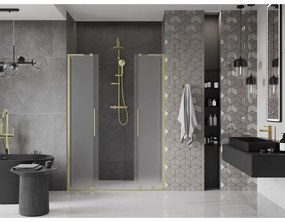 Mexen Velar L Duo, posuvné sprchové dveře do otvoru 150 cm, 8mm sklo námraza, zlatá matná, 871-150-003-32-55