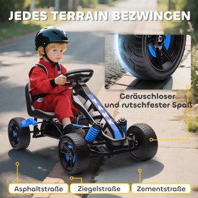 Motokára s pedály, šlapací auto pro děti s brzdami, protiskluzová kola, kovový rám, 3-6 let, modrá barva
