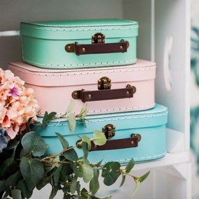 sass & belle Dětský kufřík Pastel Retro S (Zelená), růžová barva, modrá barva, zelená barva, papír