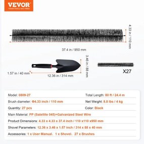 Kartáč na okapy, celková délka 24,4 m, průměr 11 cm