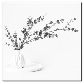 Obraz na plátně - Větev eukalyptu v bílé váze na bílém pozadí - čtverec 3272QA (80x80 cm)