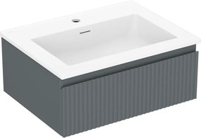 Mexen Rivel, koupelnová skříňka 60 cm s umyvadlem Otis, 1 zásuvka, drážkovaná, grafitová matná/bílá matná, 91A20-06023-1-BF66-W18M01