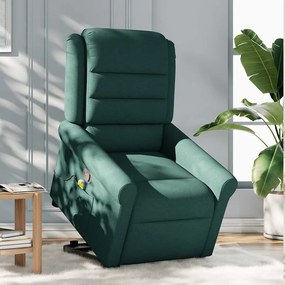 Zvedací masážní polohovací křeslo tmavě zelené textil 3303330
