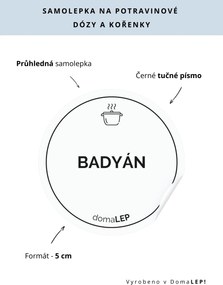Samolepka na kořenky BADYÁN průhledná 5 cm tučné písmo