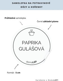 Samolepka na kořenky PAPRIKA GULÁŠOVÁ průhledná 5 cm základní písmo