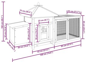 vidaXL Marketos Kurník s kukaní červený 190 x 72 x 102 cm masivní jedlové dřevo