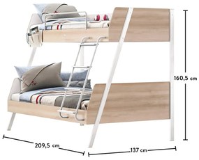 Studentská patrová postel 90x200-120x200cm Veronica - dub světlý/bílá