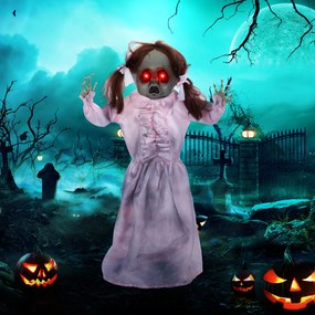 HOMCOM Hororová panenka, halloweenská dekorace, aktivována zvukem/ dotykem, červené oči, zvuk, 76 cm