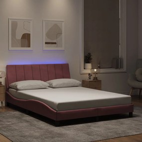 Rám postele s LED osvětlením bez matrace Hanko růžový 140 x 200 cm samet 3213786